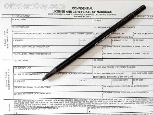 Wedding Officiant California Marriage License LA County